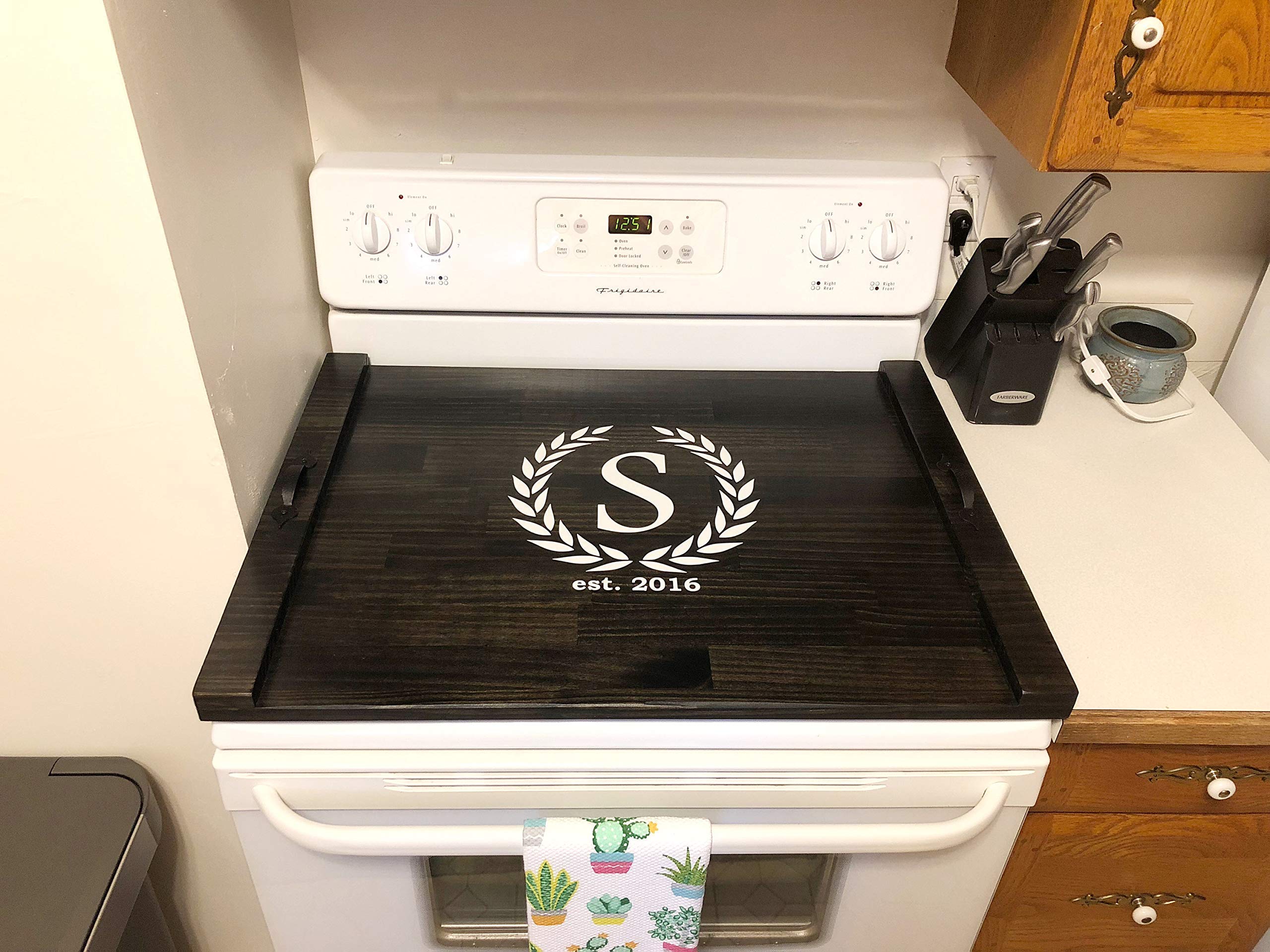 Rustic Stove Top Cover, Wooden Tray For Stove, Monogram Stove Cover, Stove Tray, Decorative Tray