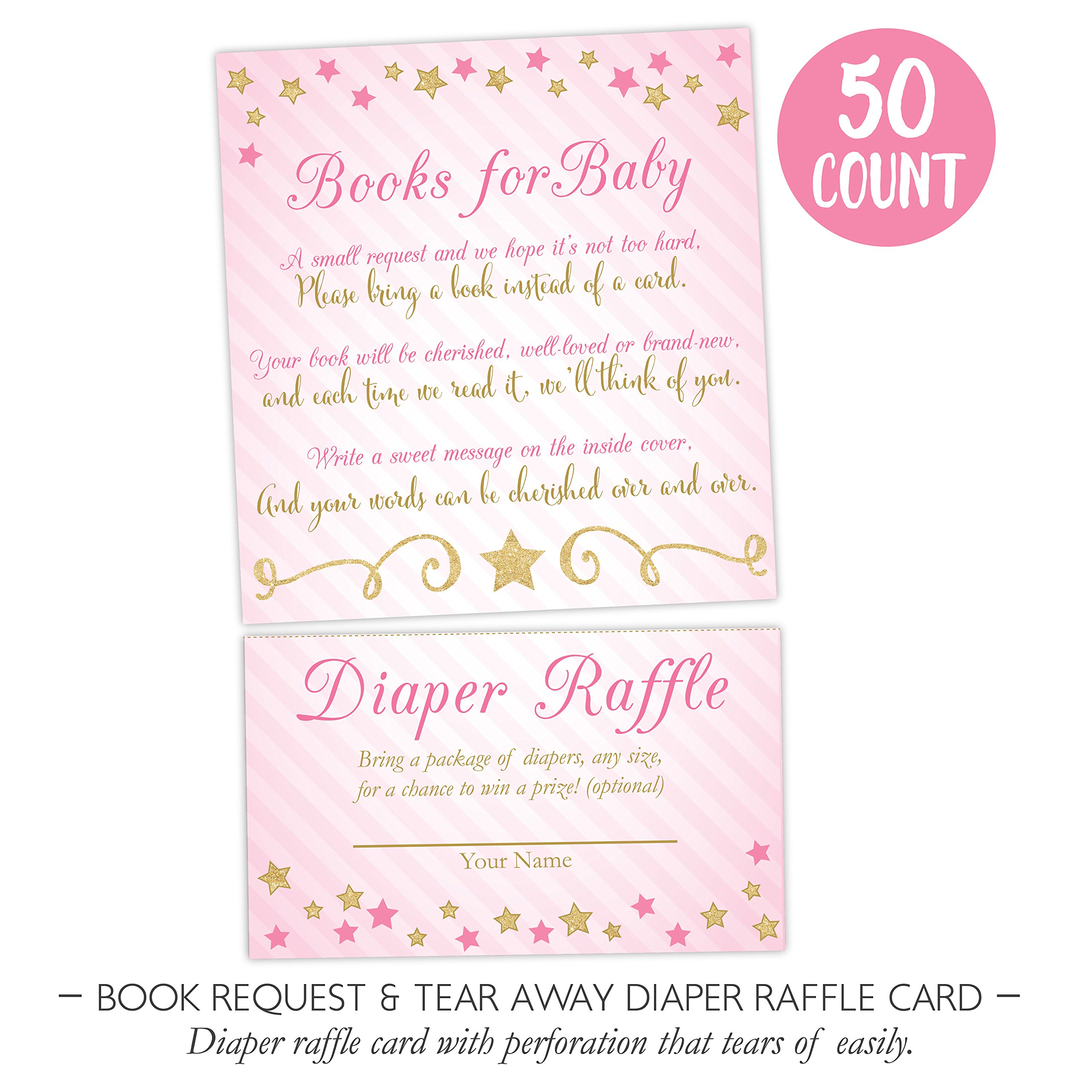 Your Main Event Prints Pink Twinkle Twinkle Little Star Baby Shower Diaper Raffle Card Ticket, Twinkle Little Star Book Request Card, Gold, 50 Count