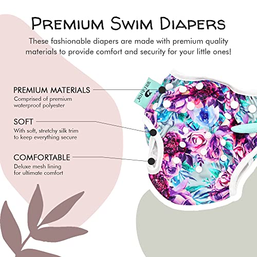Reusable Swim Diaper & Wet Bag for Babies, Infants & Toddlers 0-2 Years Adjustable Girls Swimming Diaper & Water Resistant Swim Bag β Floral β 1 Pack by Will & Fox