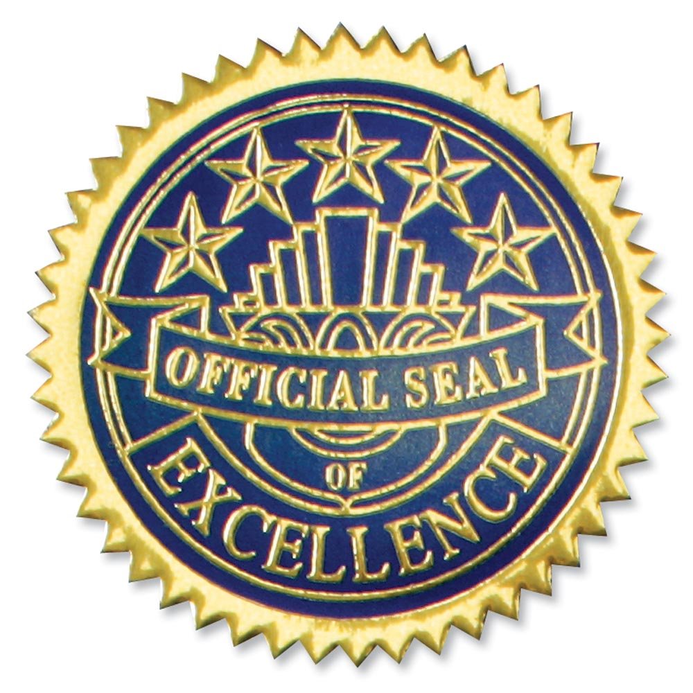 PaperDirect Deluxe Embossed Excellence Gold and Blue Foil Certificate Seals, 2 Inch, Self Adhesive, 100 Count, Embossed Seals for Certificates, Achievement Award Stickers for School, Work, Diploma