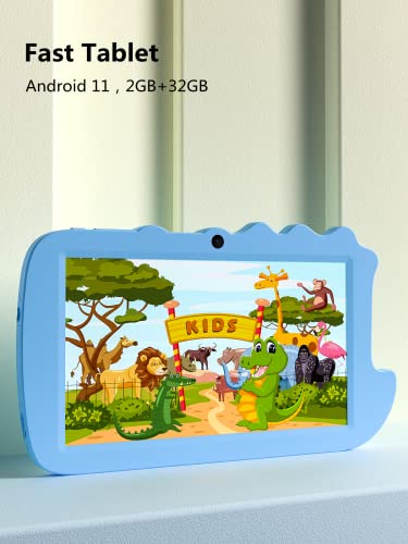 COOPERS 7 inch Kids Tablet Android 11 Tablet for Kids, 2GB RAM + 32GB ROM Toddler Tablet PC for Children, IPS Touch Screen, Dual Camera, Dual Speaker, WiFi Computer Tablet, Light Blue