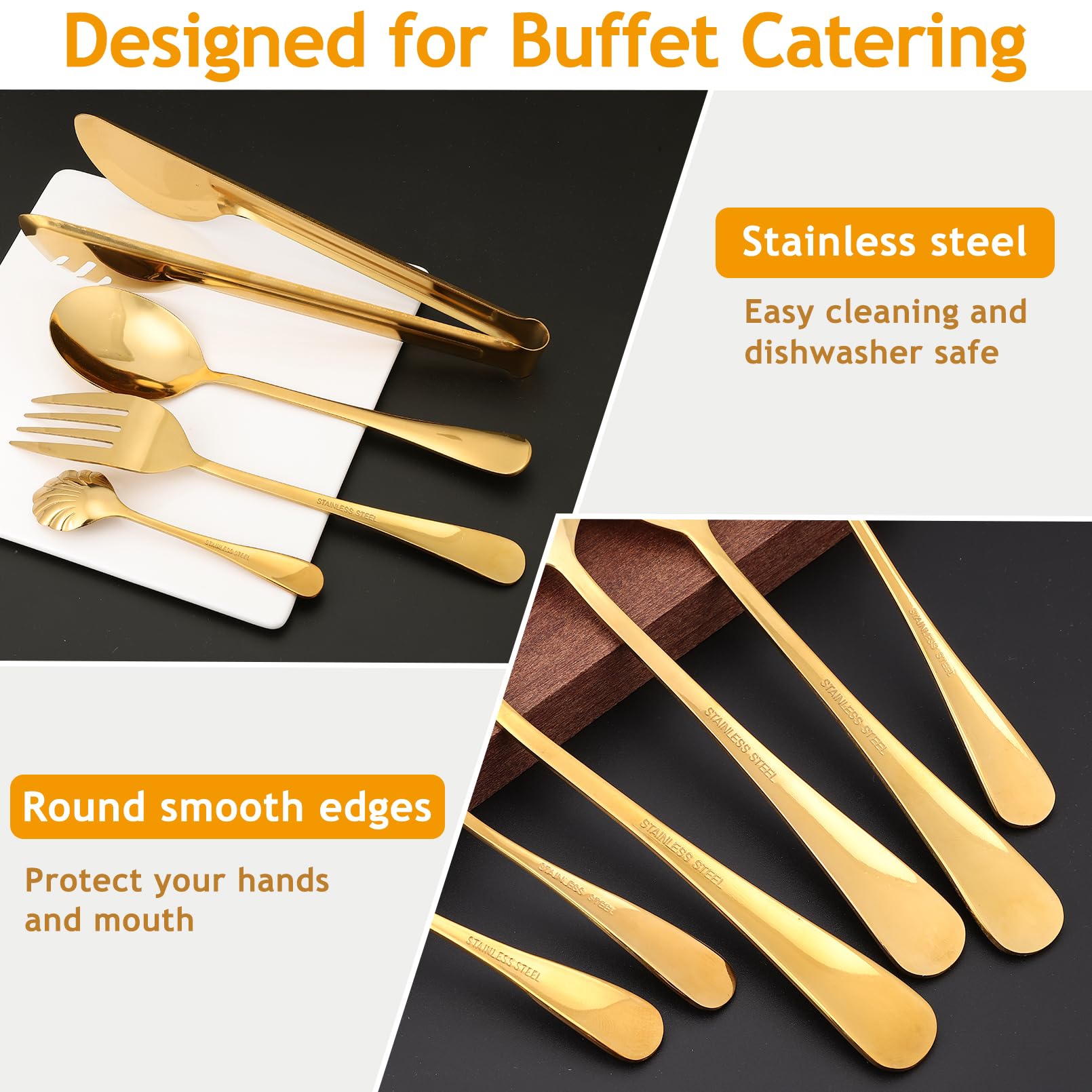 Cptoion Gold Serving Utensils,12 Pcs Stainless Steel Serving Utensils Set with Slotted Spoons,Serving Spoons,Forks,Tongs,Butter Knife,Soup Ladle,Pie Server,Buffet Serving Utensils for Parties Wedding
