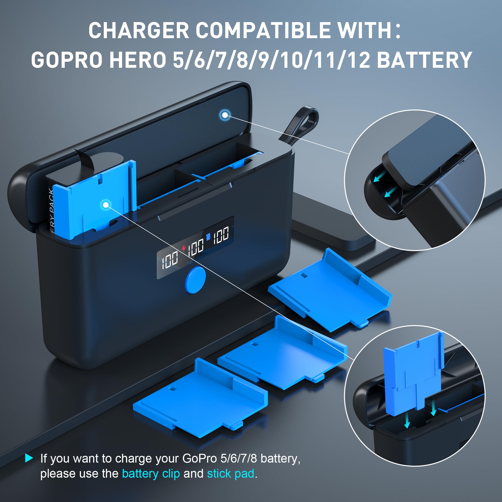 TOMSHEIR 2000mAh (3-Pack) Batteries for GoPro Hero 9/10/11/12 and 3-Channel Storage Charger Fully Compatible with Gopro Hero 5/6/7/8 9/10/11/12 Official Battery
