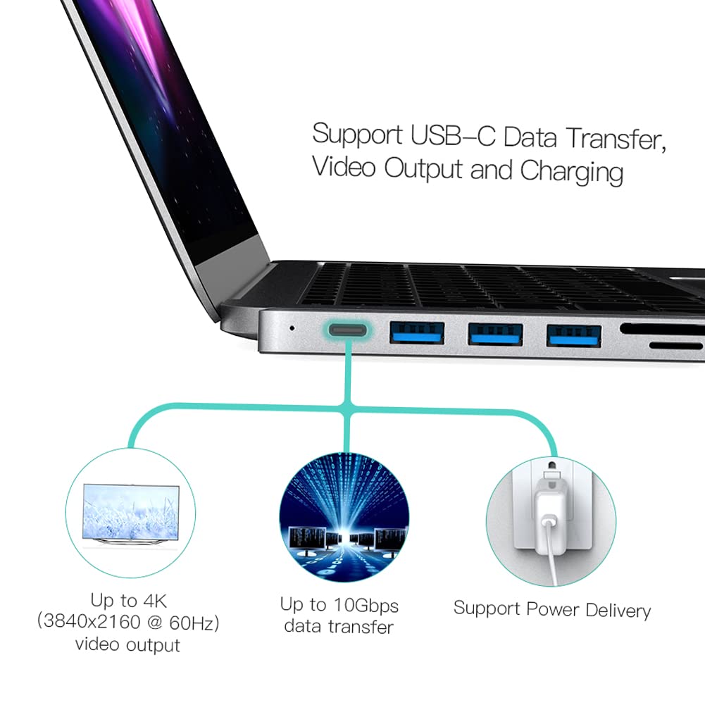 Adapter for MacBook Pro/Air M1 2022/2021/2020, 7 in 2 USB-C Hub with 4K HDMI, Thunderbolt 3(100W PD), USB-C & 2 USB 3.0, SD/TF Card Reader, Type C Dongle for MacBook Pro Air 13" 15" 16" (D)