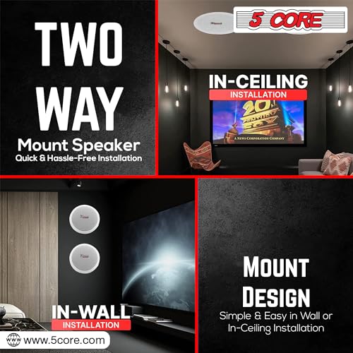 5 CORE 6.5β Inch Outdoor Indoor in Ceiling Speaker, Flush Mount in Wall Universal Speakers Waterproof for Paging Restaurant, Placement, Covered Porches CL 6.5-12 2W 6PCS