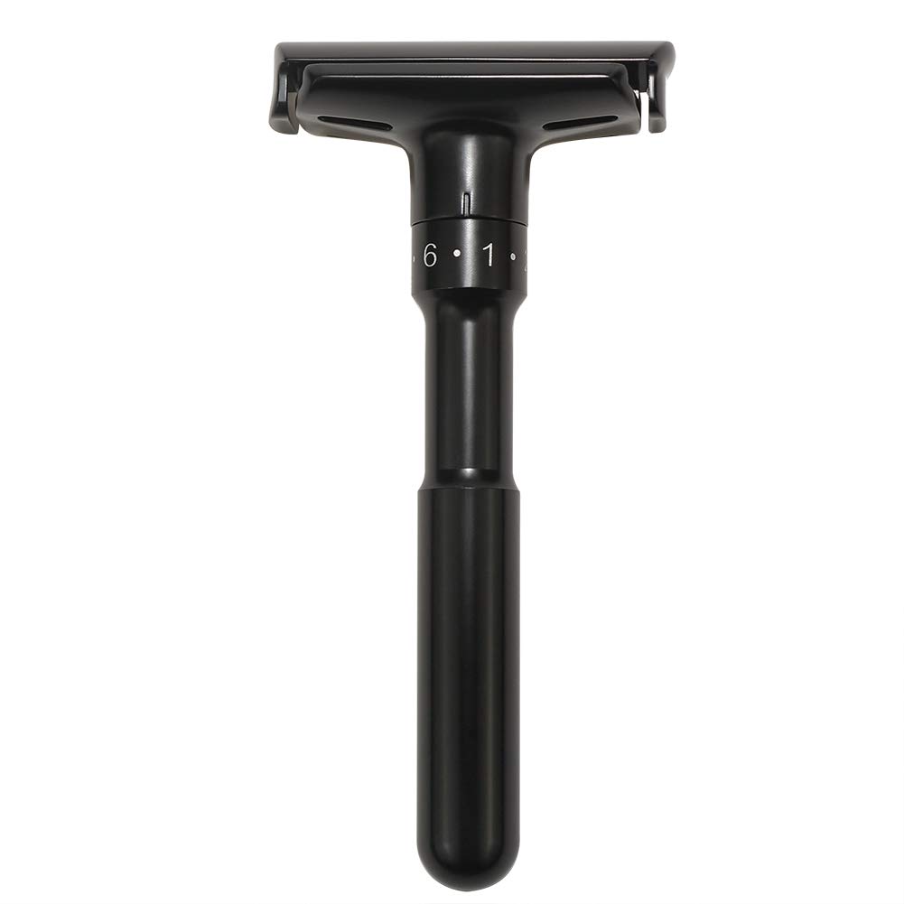 River Lake Double Edge Safety Shaving Razor Adjustable Matte Black Razor RZ700 Long Handle Stainless Classic Safety Shaver Razor (1 Razor & 10 pcs Titanium Coated Blades)