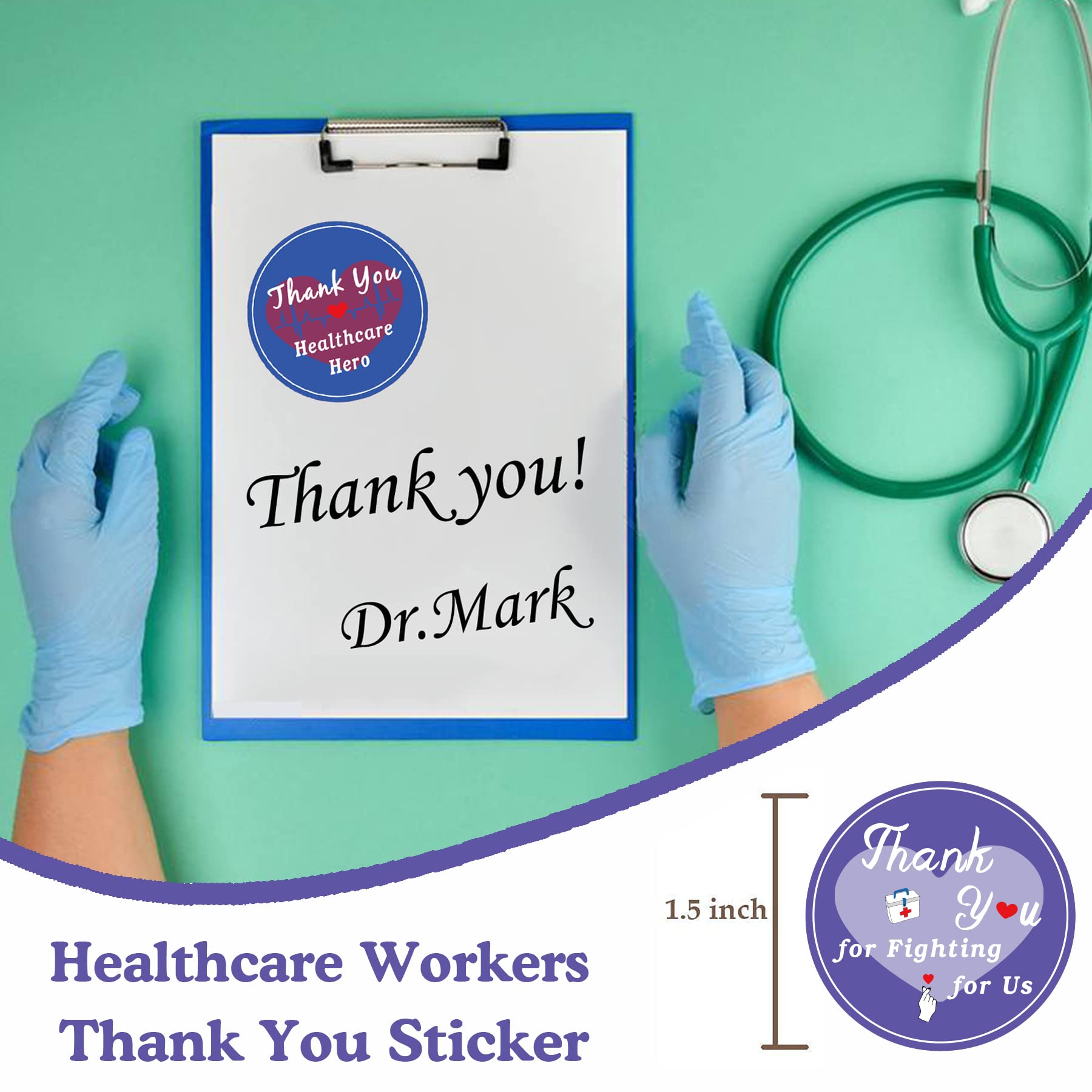 Healthcare Workers Thank You Sticker 1.5 inch Nursing School Graduation Labels for Nurses Week Doctors EMT Essential Workers Gift Card Envelopes,Package Sealing 500 pcs