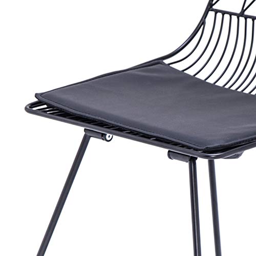 AC Pacific Metal Dining Chairs with Faux Leather Seat Pad, Modern Stackable Indoor Outdoor Stool for Kitchen, Patio, Bistro and Bar, Set of 2, Matte Black