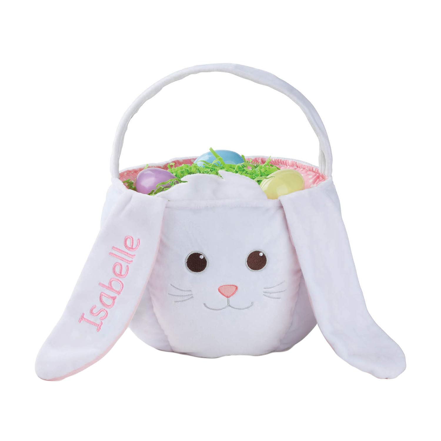 Personalized White Easter Bunny Bag with Custom Name | Plush Easter Bag with Handle | Soft Egg Basket for Kids | Customized Easter Basket | Great for Easter Egg Games