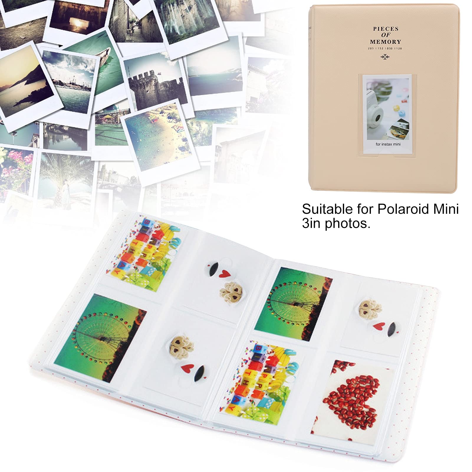 3in 128 Pockets Universal Photo Album Business Card Holder for Mini (Beige)