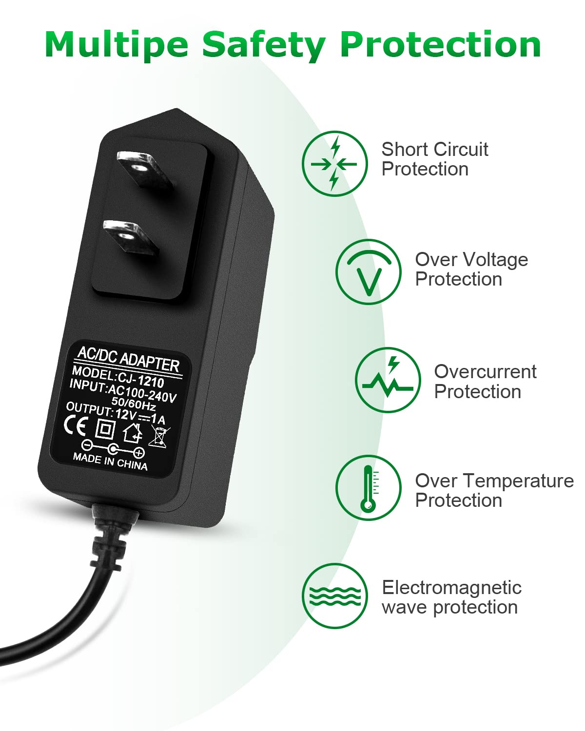 Arkare 12V 1A AC/DC Power Supply Adapter 12Volt Replacement Power Cord Wall Charger AC 100V-240V to DC 12Volt 1Amp 0.5A Transformer for Security Camera BT Speaker GPS Webcam Router Scanner with 10TIPS