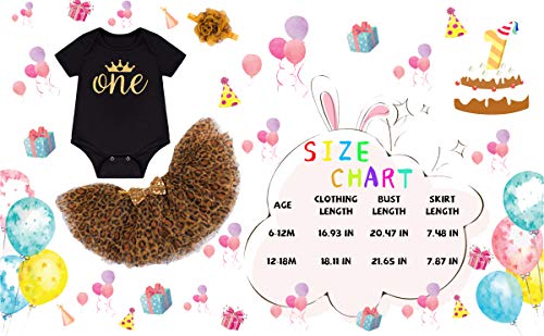 LATOBREATH Baby Girl One Year Old First Birthday Romper Outfits Set Leopard Tutu Skirt Set Party Dress Clothes(12-18 Months)