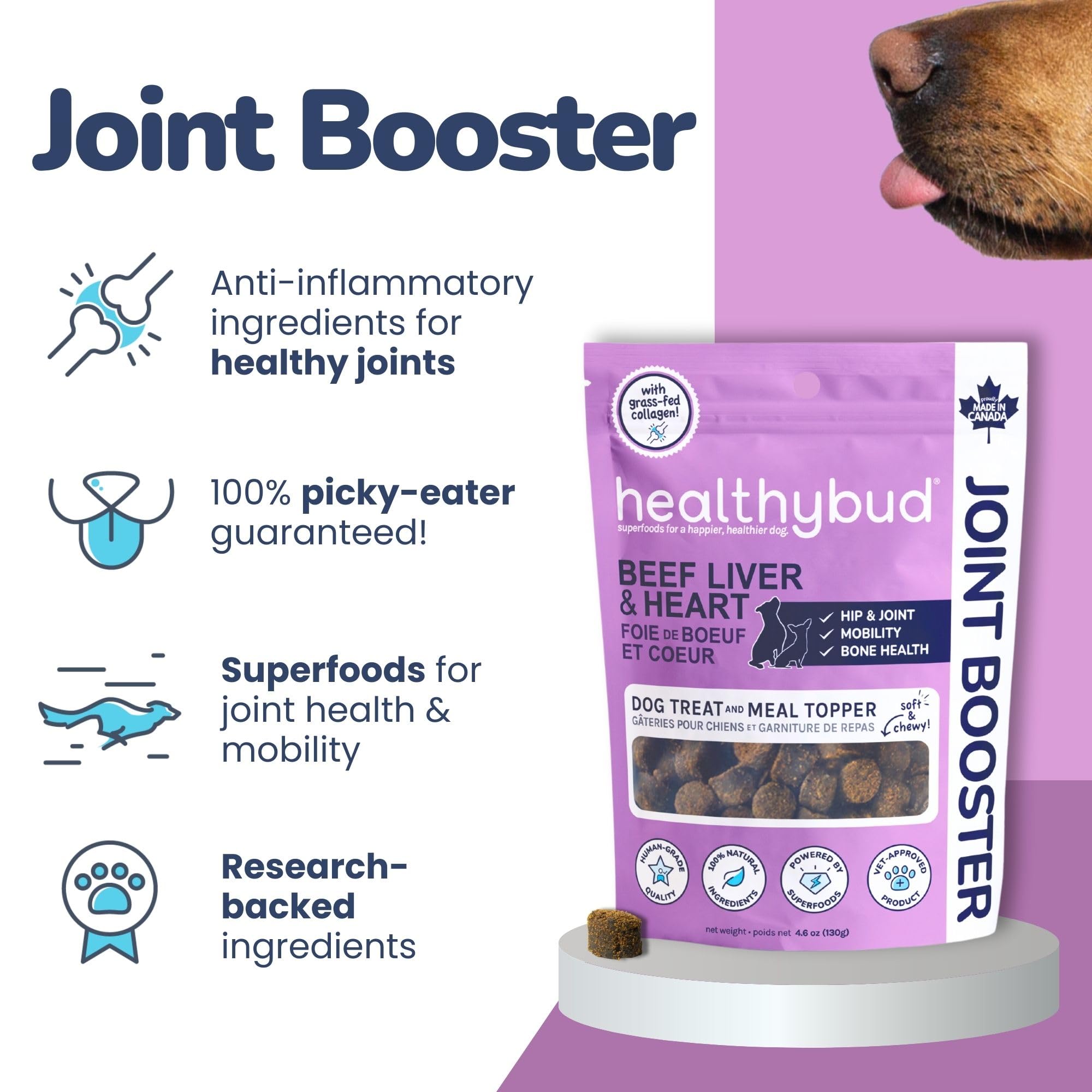 healthybud Hip and Joint Supplement Dog Treats - Glucosamine Soft Beef Liver Bites for Senior Dogs, Arthritis Support (4.6oz (2-Pack))