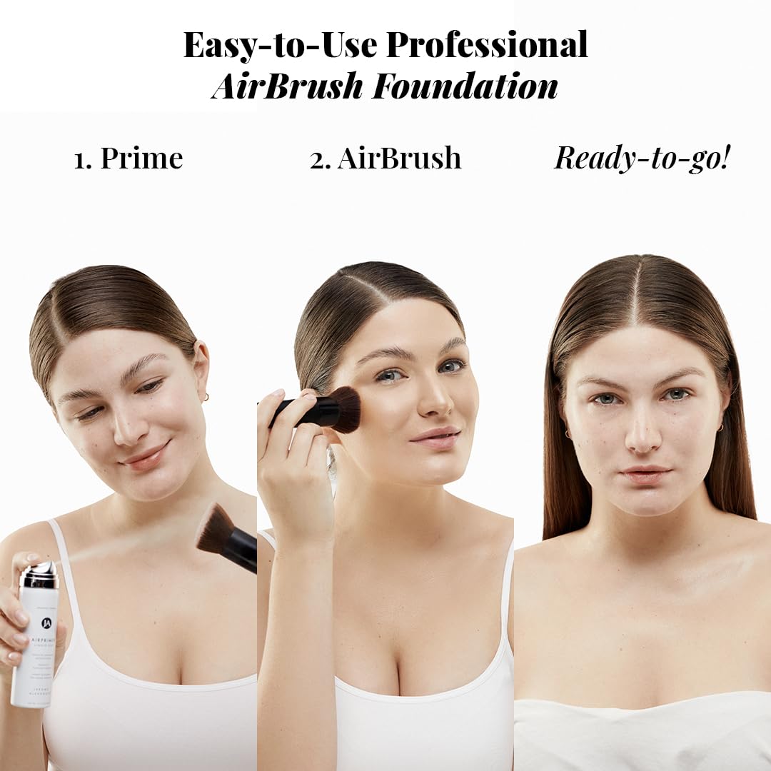 MagicMinerals AirBrush Foundation Set by Jerome Alexander – 3pc Set Includes Primer, Foundation and Kabuki Brush - Spray Makeup with Anti-aging Ingredients for Smooth Radiant Skin (Warm Medium)