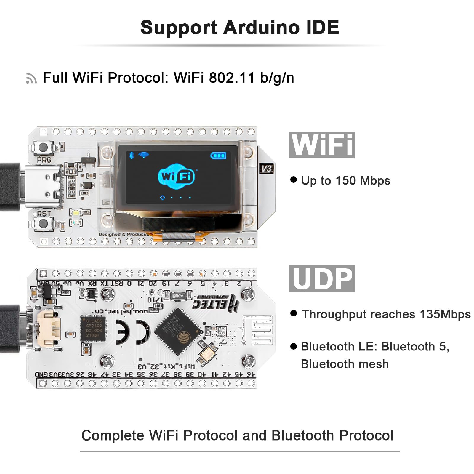 MakerFocus ESP32 OLED WiFi Kit V3 Integrated WiFi Bluetooth 2.4GHz PCB Antenna CP2102 Development Board with 0.96-inch OLED Display for Arduino Intelligent Scenes