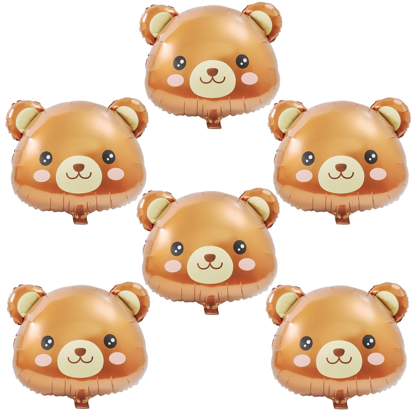 6-Pack 22-Inch Bear Head Aluminum Foil Balloons - Brown Bear Shaped Mylar Balloons for Jungle Woodland Animal Farm Safari Theme Party Decorations, Baby Shower, Gender Reveal and Birthday Supplies