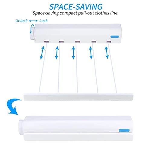 Retractable Outdoor Clothesline Indoor Wall Mounted Flexible Clothes Dryer Plastic Telescopic Rope Hanger Space Saving for Hanging Drying Rack Wet Dry Laundry Bathroom Hotel Travel Camping(4 Ropes)
