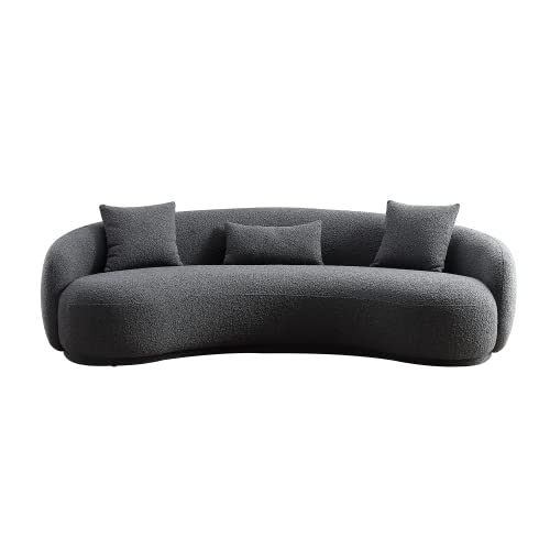 Acanva Mid Century Modern Curved Living Room Sofa, 4-Seat Boucle Fabric Couch for Bedroom, Office, Apartment, Dark Grey