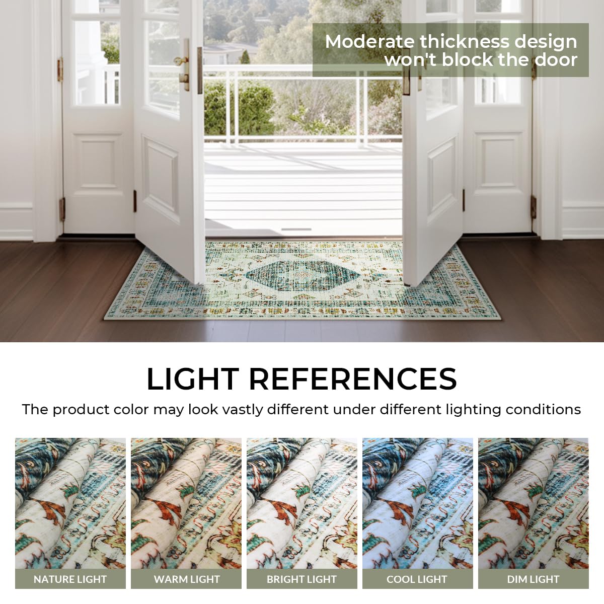 4x6 Small Boho Area Rug & Carpet for Bedroom, Entryway, and Living Room – Soft, Machine Washable Fabric with Non-Slip TPR Backing and Sturdy Sewn Edges