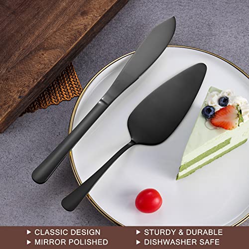 Black Cake Cutting Set with Luxury Gift Box,Stainless Steel Black Cake Pie Pastry Servers, Black Cake Serving Set, Elegant Cake Knife and Server Set Perfect For Wedding, Birthday, Parties and Events.
