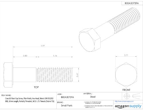 Class 8.8 Steel Cap Screw, Plain Finish, Hex Head, External Hex Drive, Meets DIN 931/ISO 898, 40mm Length, Partially Threaded, M10-1.5 Metric Coarse Threads (Pack of 25)