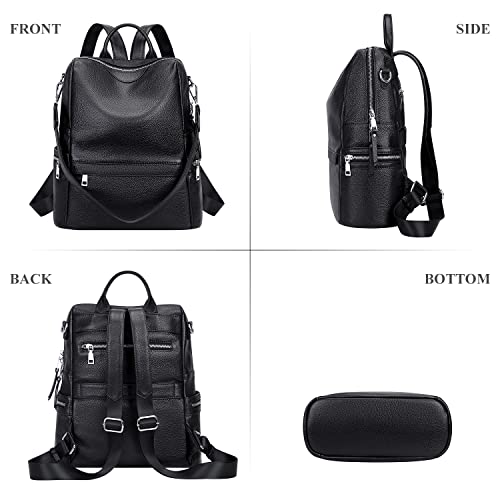 ALTOSY Leather Backpack for Women Elegant Genuine Backpack Purse Ladies Leather Shoulderbag (S80 Black)