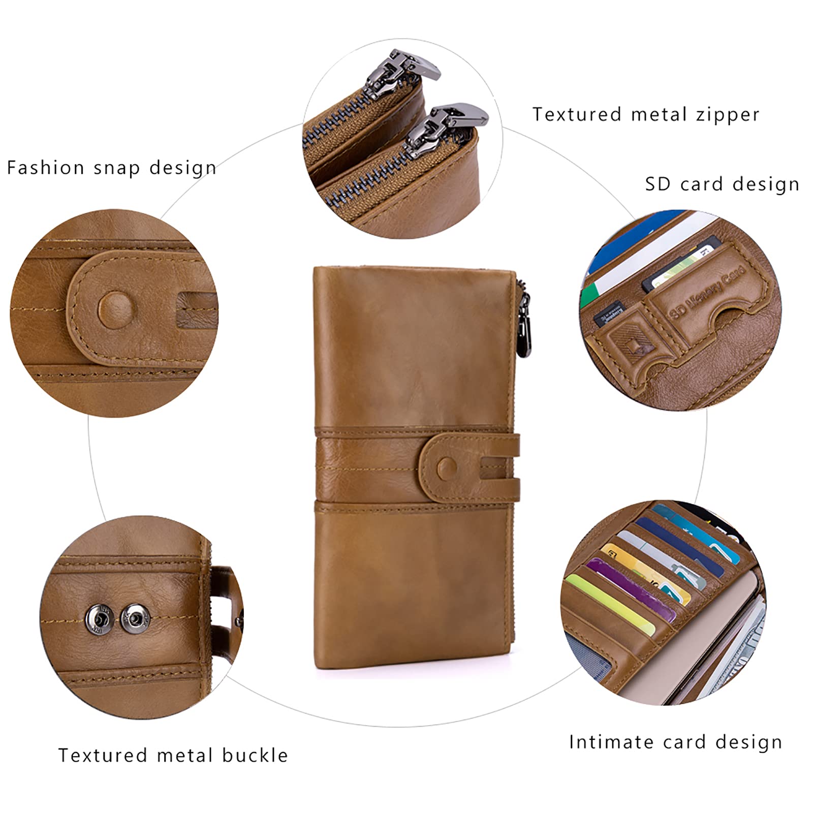 myfriday Women's RFID Blocking Genuine Leather Wallet, Bifold Long Clutch Wallet Money Clips Ladies Card Holder Purse