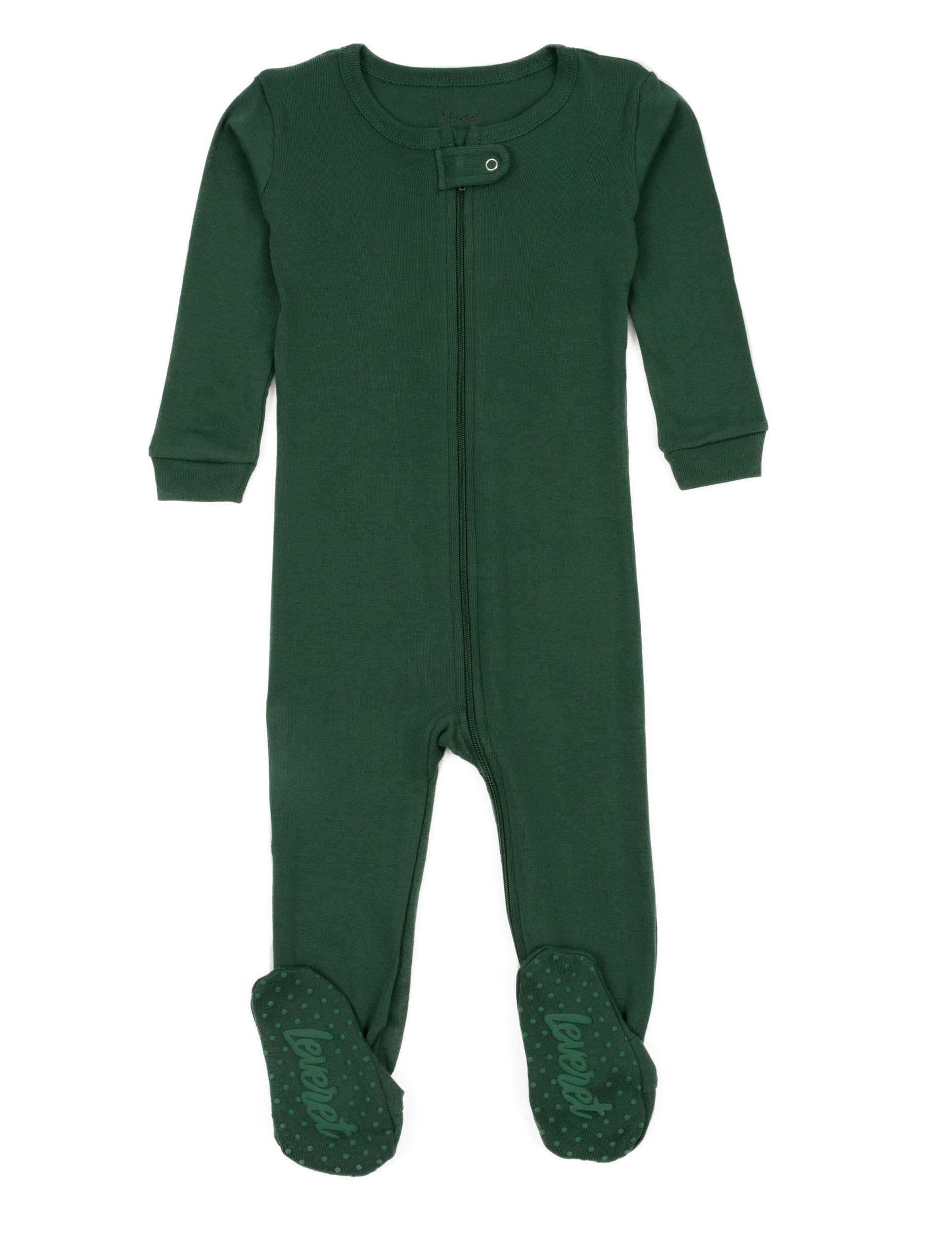 Leveret Kids Boys Girls Footed Cotton Pajama Solid Uniform Green Size 0-3 Months