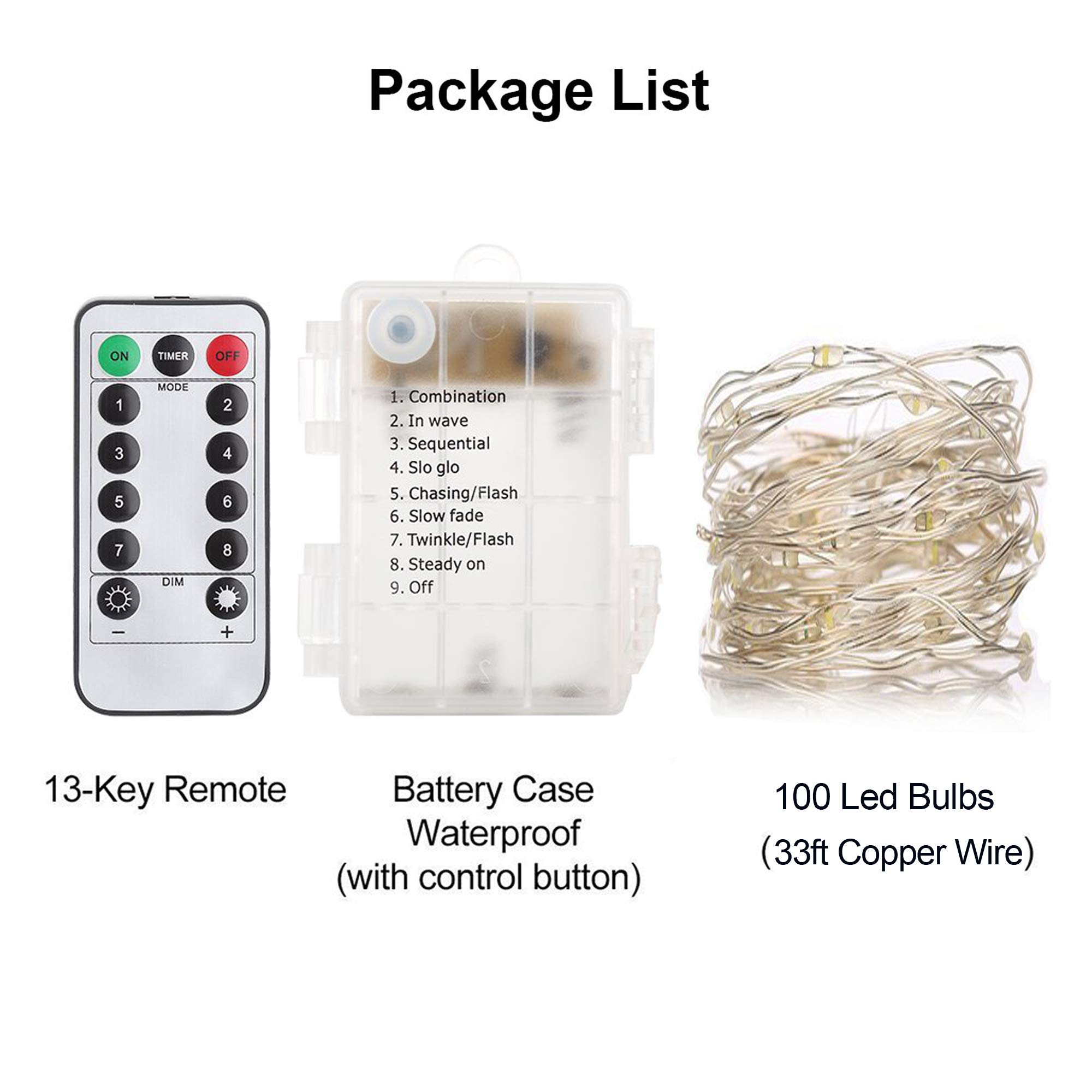 33Ft String Lights Battery Operated with Remote Control Timer, 100LED 4 Pack Waterproof 8 Modes Copper Wire Twinkle Fairy Lights for Bedroom Indoor Outdoor Wedding Dorm Christmas Decorations