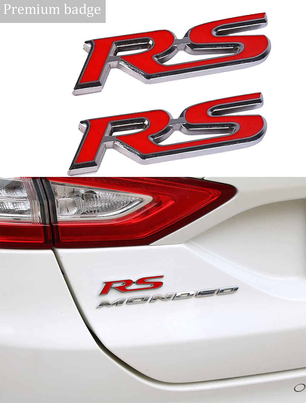 2Pcs RS Emblem Badge Decal Sticker 3D Letters Logo Compatible for Chevrolet Camaro GM Series Chevy Racing Sport(Silver red) (RS-B01)