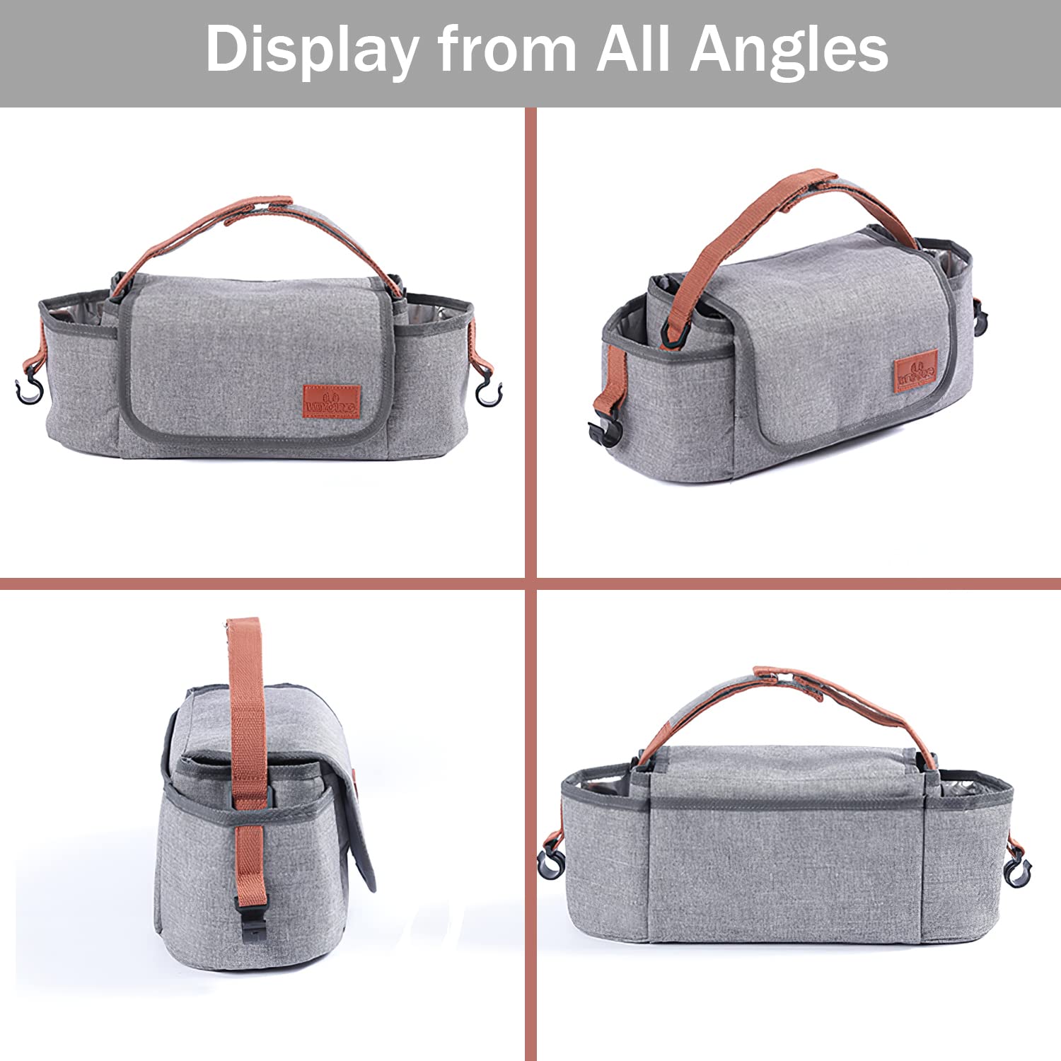 ASunine Large Space Stroller Organizer Bag, Universal Stroller Accessories Bag with 2 Cup Holders, Multiple Pockets for Bottle, Diaper, Phone, Toys, Baby Items