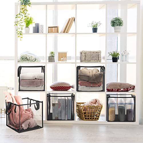 6 Pcs Popup Laundry Hamper 12.6 Inch Small Collapsible Laundry Baskets with Handles, Portable Mesh Laundry Hamper, Foldable Clothes Hamper for Washing Storage, Kids Toy College (Black,Single Layer)