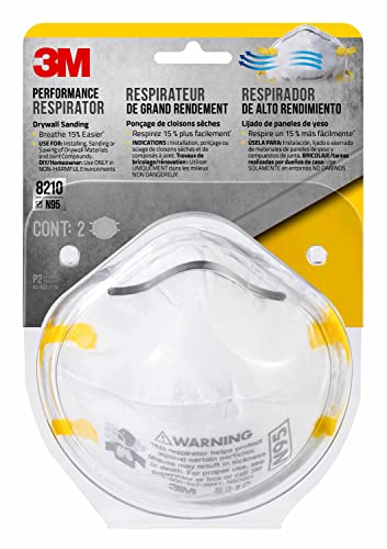 3M Performance Particulate N95 Respirator 8210 for Drywall Sanding, Disposable Respirator, 2-Pack