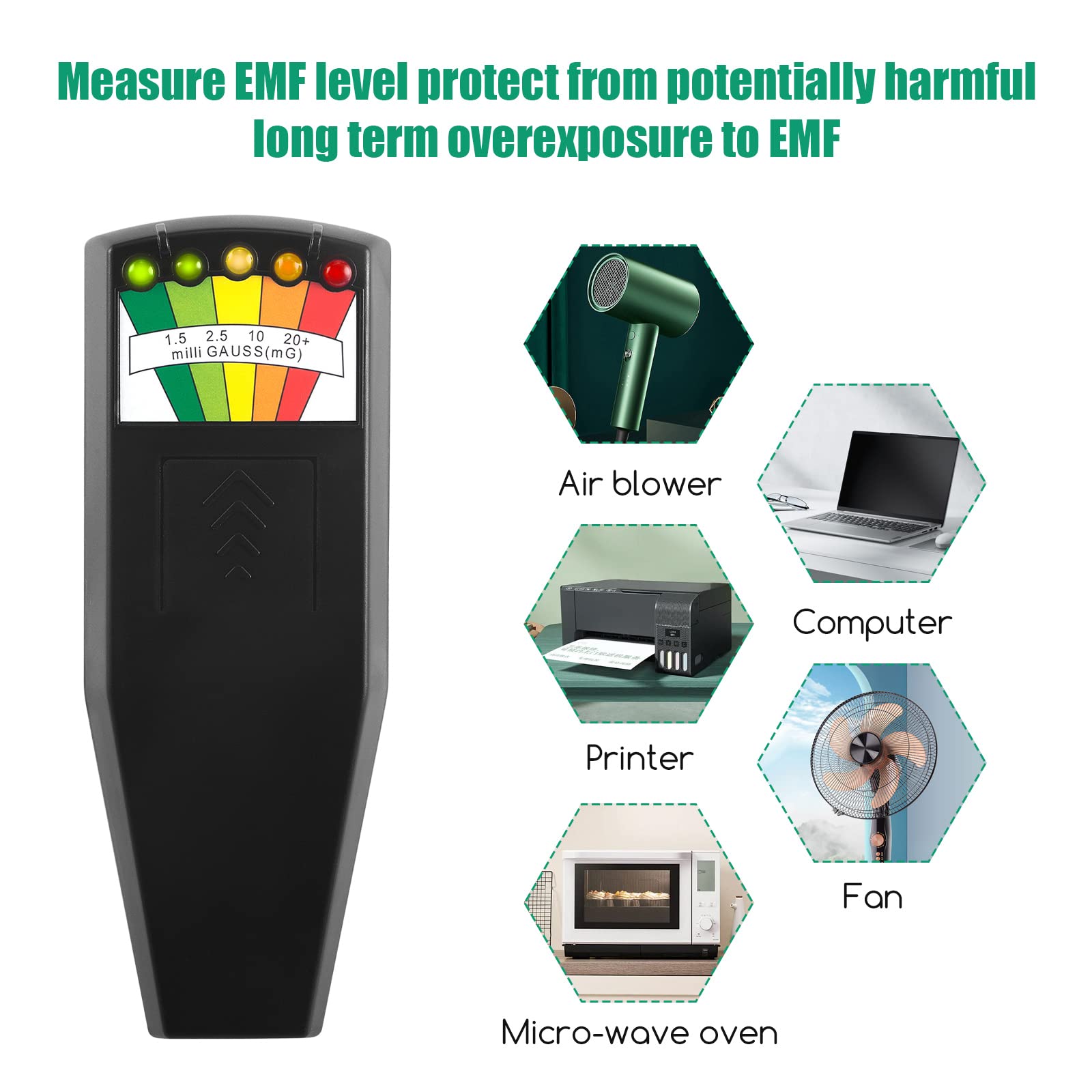 5 LED EMF Meter Magnetic Field Detector Ghost Hunting Paranormal Equipment Detector Portable EMF Reader Tester for Home EMF Inspections, Office & Outdoor Ghost Counter