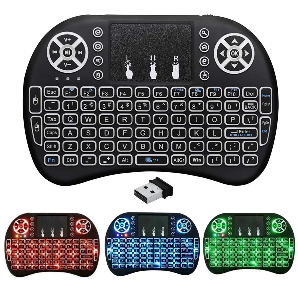 BIFANS 2.4G Mini Wireless Keyboard with Touchpad Mouse, Upgraded Multi Backlit, Portable Wireless Keyboard with USB Receiver Remote Control for Android Smart TV Box Pad Windows Mac