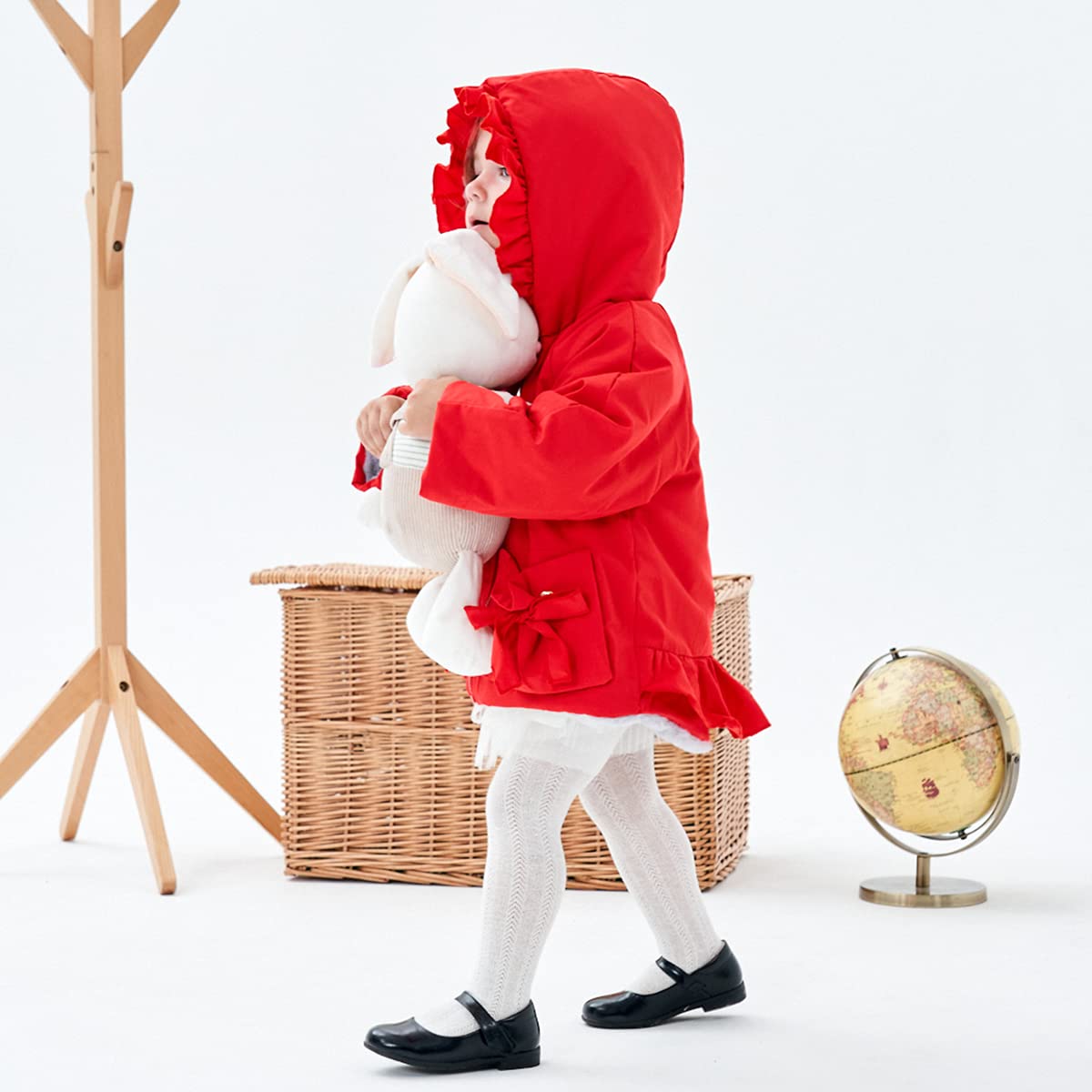 famuka Winter Baby Girl Jackets Thick Fleece Lined Winter Coat Cute Ruffled Outwear (Red, 12-18 months)
