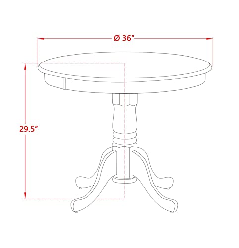 East West Furniture Kitchen AMT-WLW-TP Mid Century Modern Dining Table with Walnut Round Tabletop and 36 x 29.5-Linen White Finish
