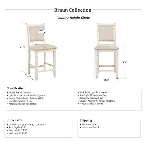 Lexicon Braun Counter Height Chair (Set of 2), Antique White
