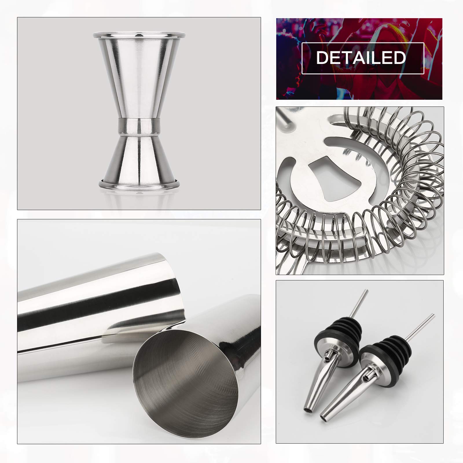 25 oz Crystal Cocktail Mixing Glass Set - Bartender Kit for Drinking Lover - Stainless Steel Hand Shaker, Spoon, Ice Tongs, Jigger, Pourer, Strainer & Muddler for Home Bar
