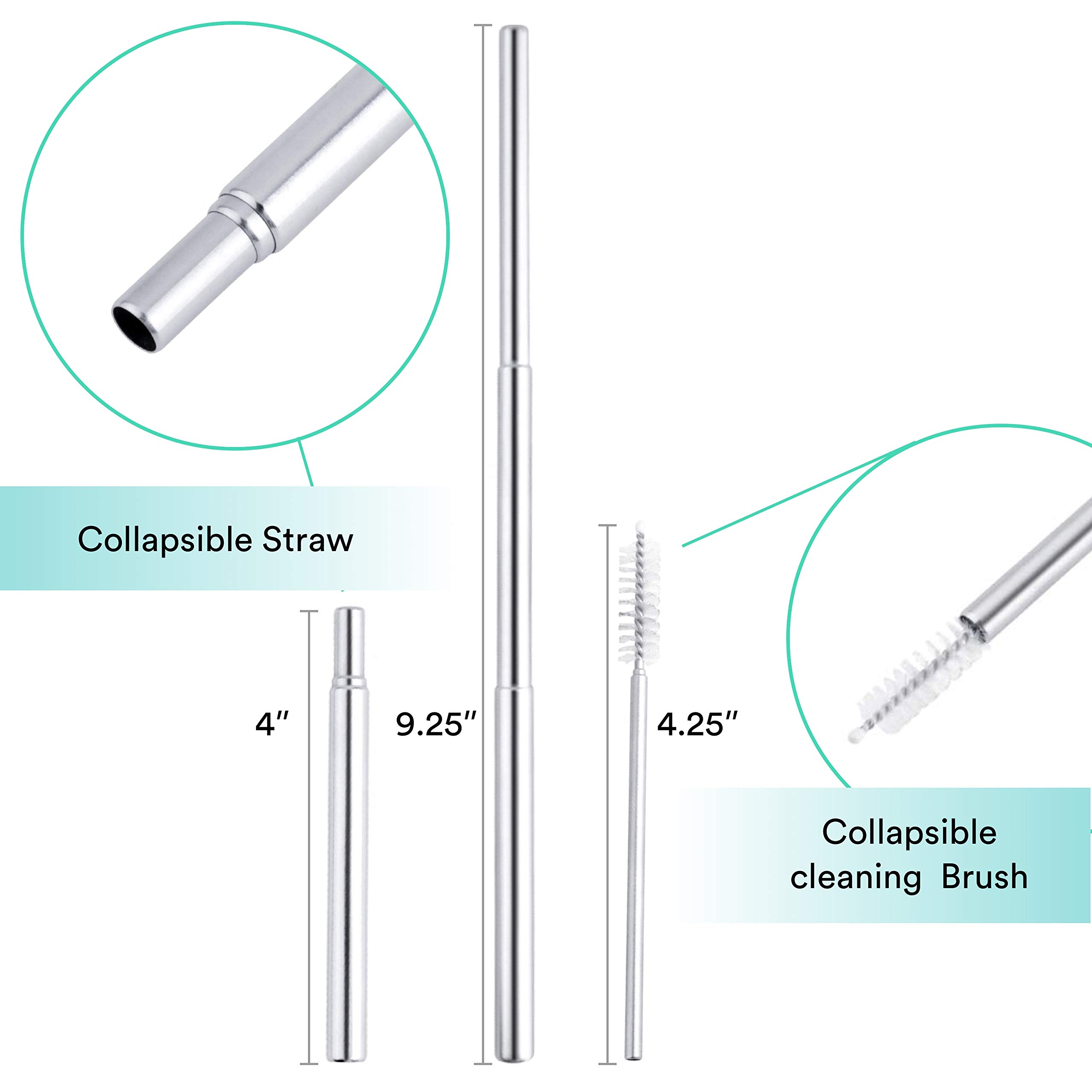 3PACK Eco-Pals | Straws Drinking Reusable Folding Straw | Stainless Steel Straw | Dishwasher Safe (Charcoal + Seafoam +Unicorn)