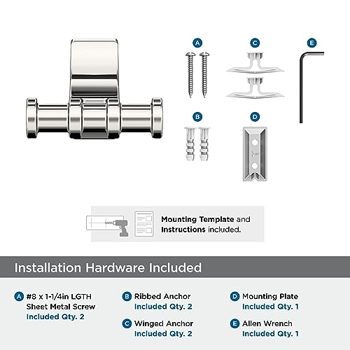 Amerock BH36050PN | Polished Nickel Double Robe Hook | 2-15/16 in. (75 mm) Length Towel Holder | Davenport | Towel Hook for Bathroom | Bathroom Hardware | Bath Accessories