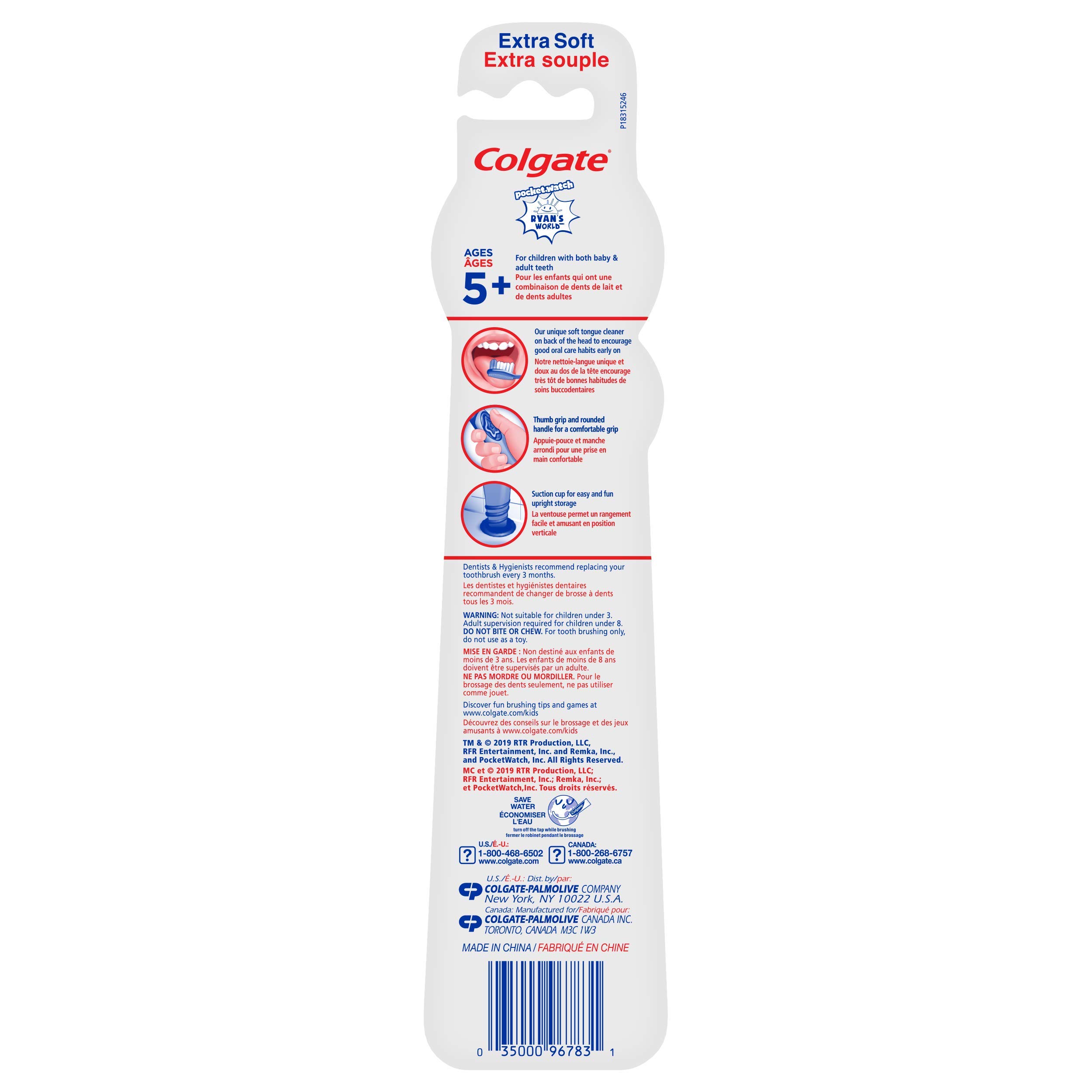 Colgate Kids Toothbrush with Extra Soft Bristles, Ryan's World - (For Ages 5+), (Pack of 4)