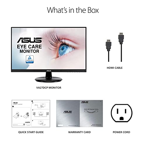 ASUS 27” 1080P Monitor (VA27DCP) - Full HD, IPS, 75Hz, USB-C 65W Power Delivery, Speakers, Adaptive-Sync/FreeSync, Eye Care, Low Blue Light, Flicker Free, VESA Mountable, Frameless, HDMI,Black
