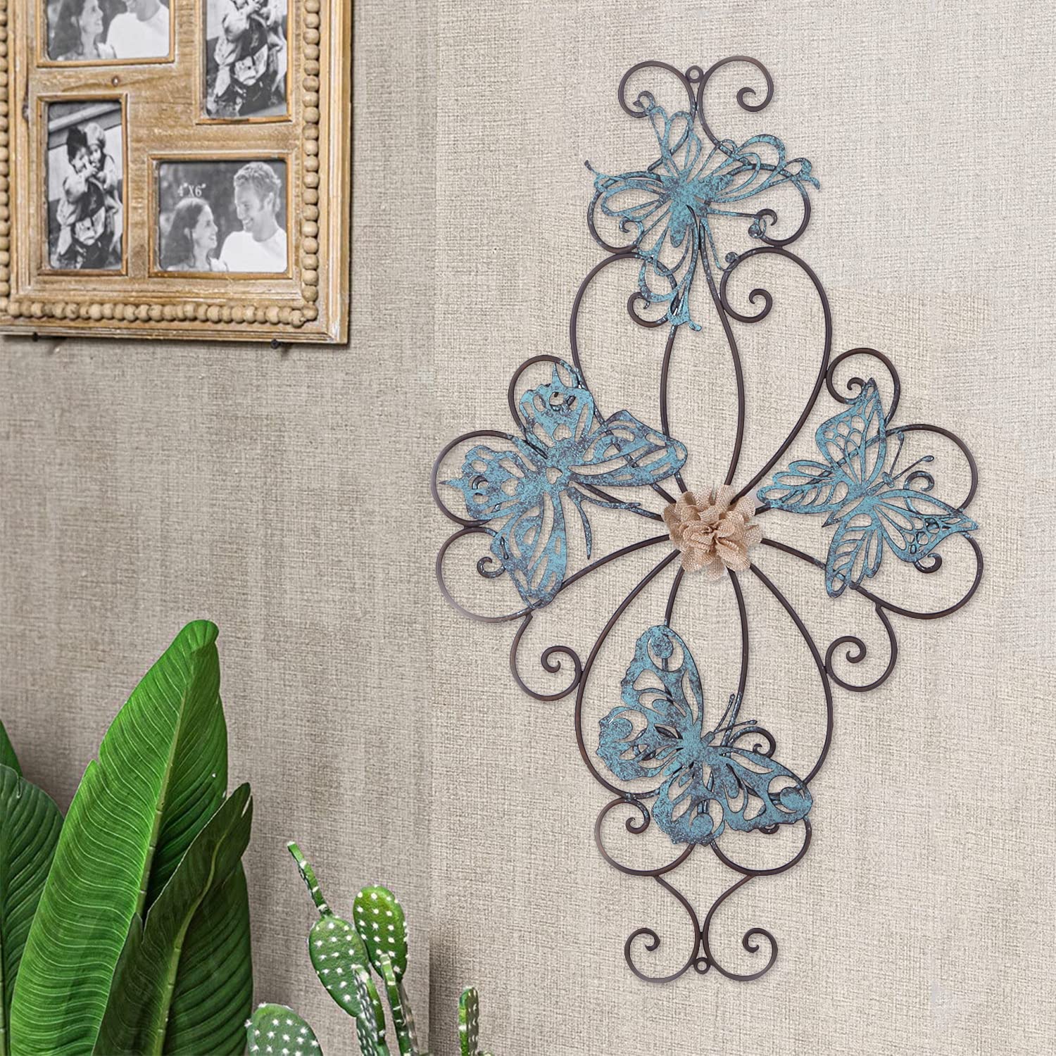 Adeco Metal Butterfly Scroll Wall Sculpture 26.5" Wall Art Decor Hang Indoor Outdoor for Home, Bedroom, Living Room, Office, Garden