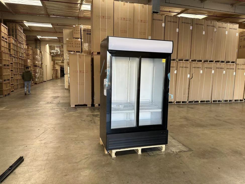 Commercial Refrigerator Glass 2-Door Sliding Door Merchandiser Display Cooler Case Fridge NSF, Bottom-Mounted, 54 inches width, capacity 47 cuft 110V, Restaurant Kitchen CDM-49RS