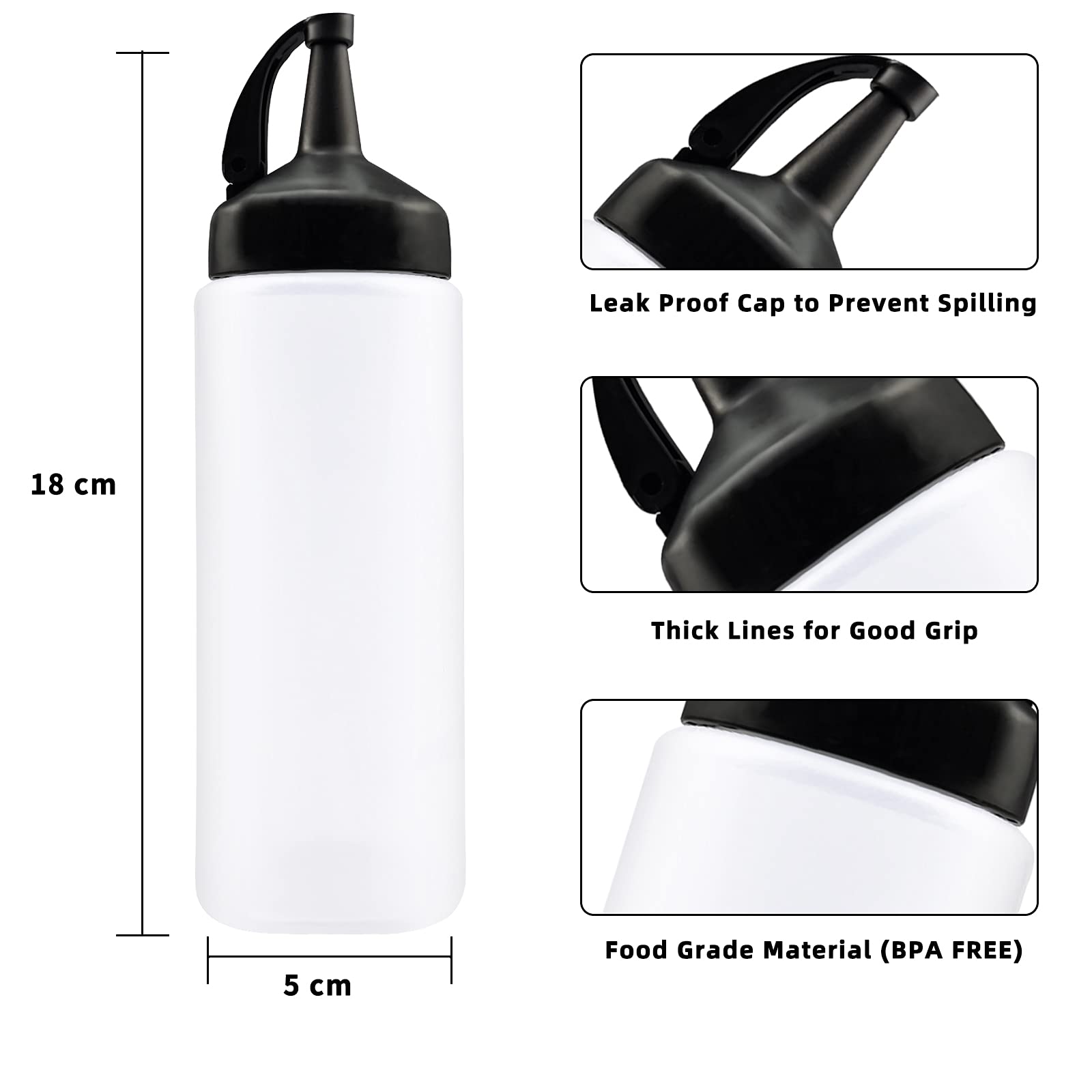 3PACK Plastic Squeeze Bottles,6 oz Plastic Squeeze Squirt Condiment Bottles With Leak-Proof Cap,Condiment Squeeze Bottles Ketchup Squeeze Bottle For Kitchen Use.