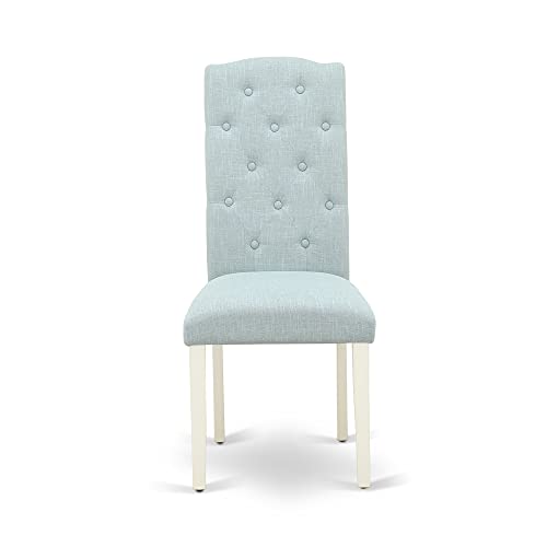 EAST WEST FURNITURE 9Pc Dining Set Includes a Rectangle Dining Table with Butterfly Leaf and Eight Parson Chairs with Baby Blue Fabric, Linen White Finish