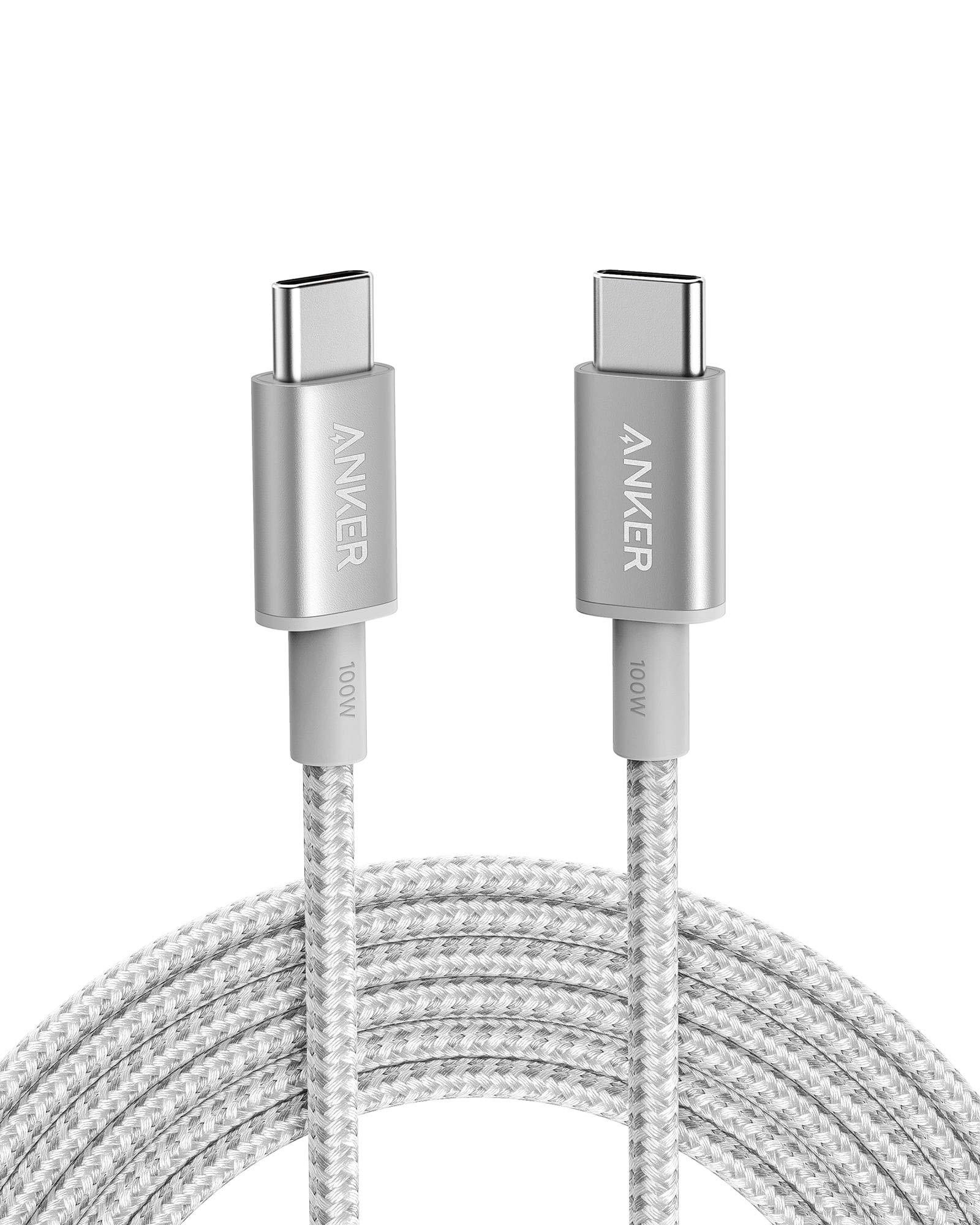 Anker Cable 100W 10ft, New Nylon USB C to USB C 2.0, Type C Charging Cable Fast Charge for MacBook Pro 2020, iPad Pro 2020, iPad Air 4, Galaxy S20, Pixel, Switch, LG, and More(Silver)