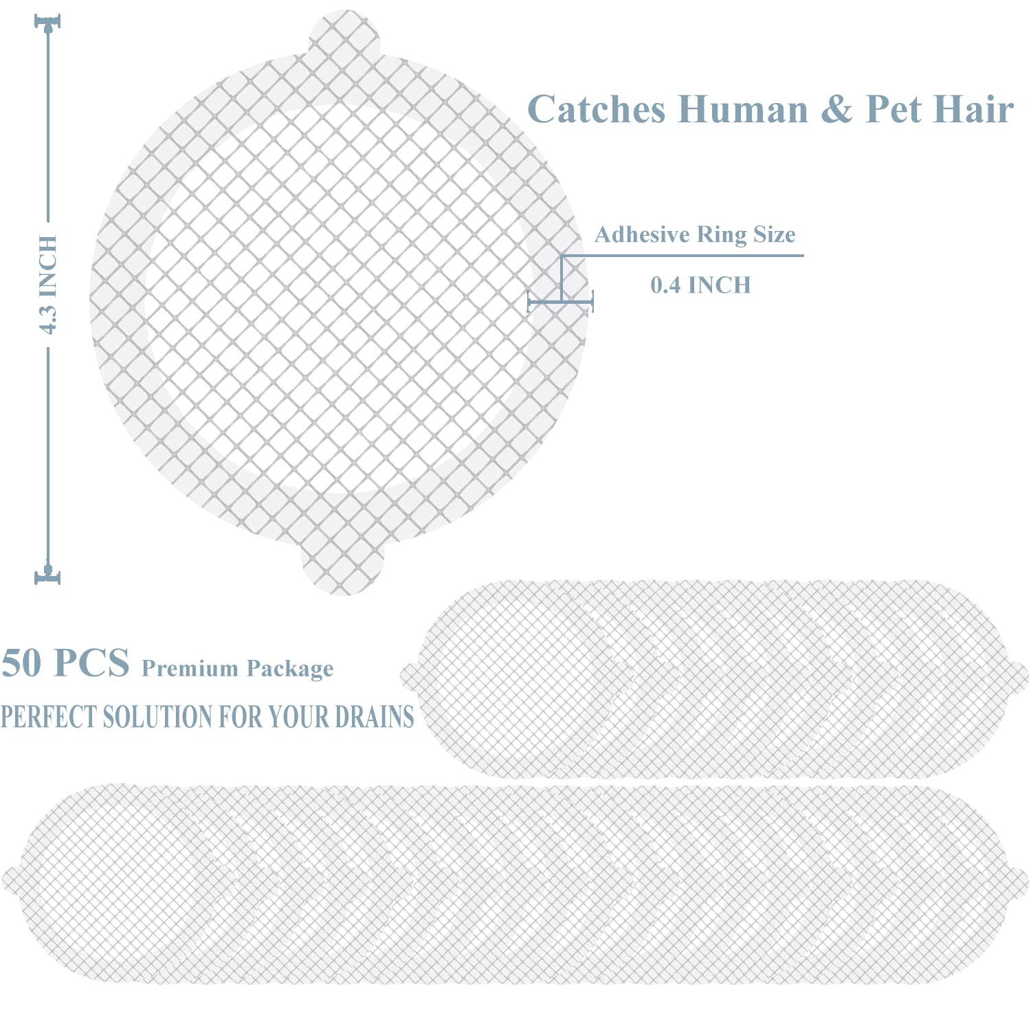 50 Pack, VIVIDLY Disposable Shower Drain Cover Hair Catcher Shower Drain Mesh Stickers, Bathroom, Laundry, Bathtub, Kitchen, Sink, for Human and pet Hair (50 PCS)