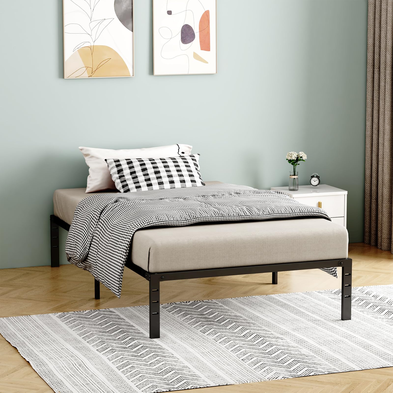 GPDD 14 Inch Twin Size Metal Platform Bed Frame, Heavy Duty Twin Platform Bed Frame No Box Spring Needed, Easy Assembly, Noise-Free, Black